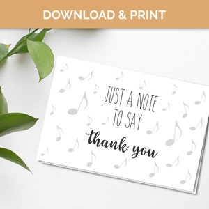 Printable Music Note Thank You Card, Teacher Appreciation, Music ...