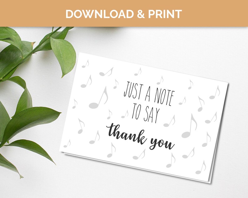 Printable Music Note Thank You Card, Teacher Appreciation, Music ...