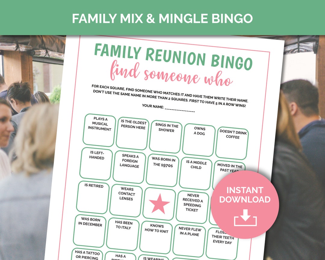 Family Reunion Bingo Game, Find the Guest Game, Mix and Mingle Bingo ...
