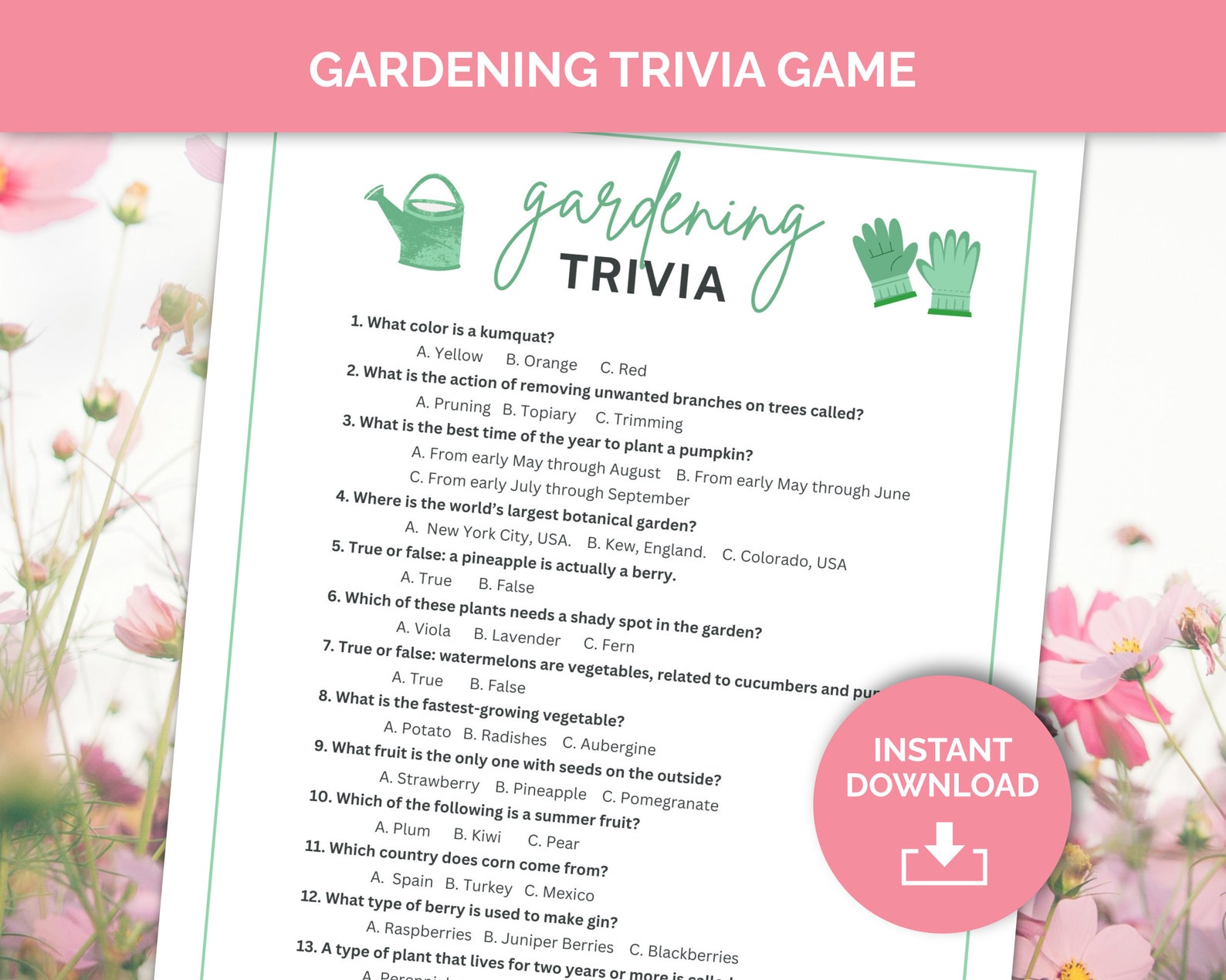 Gardening Trivia Game, Fun Gardening Quiz for Adults to Play on Mother ...