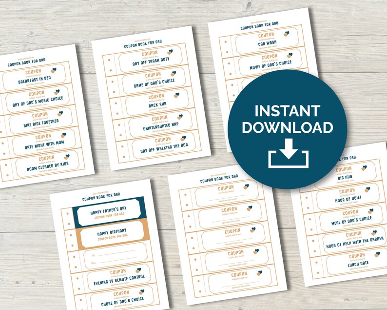 Birthday or Fathers Day Coupon Book, Printable Dad Coupons Book, Father ...
