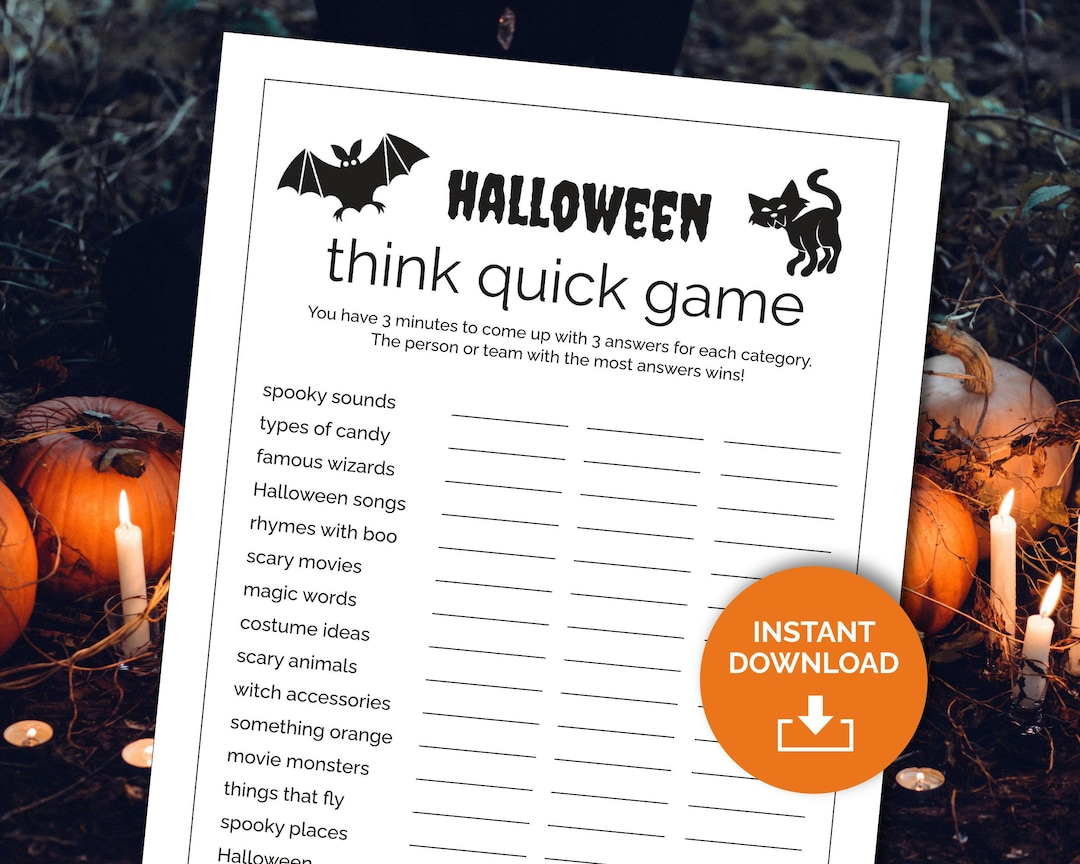 Halloween Think Quick Game Printable, Play as a Family Halloween Game ...