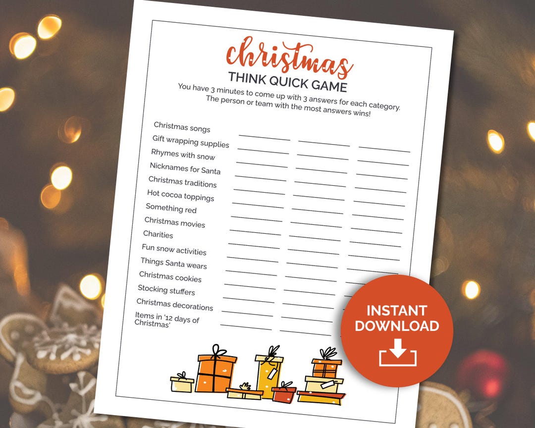 Christmas Think Quick Game Printable, Play as a Family Christmas Game ...