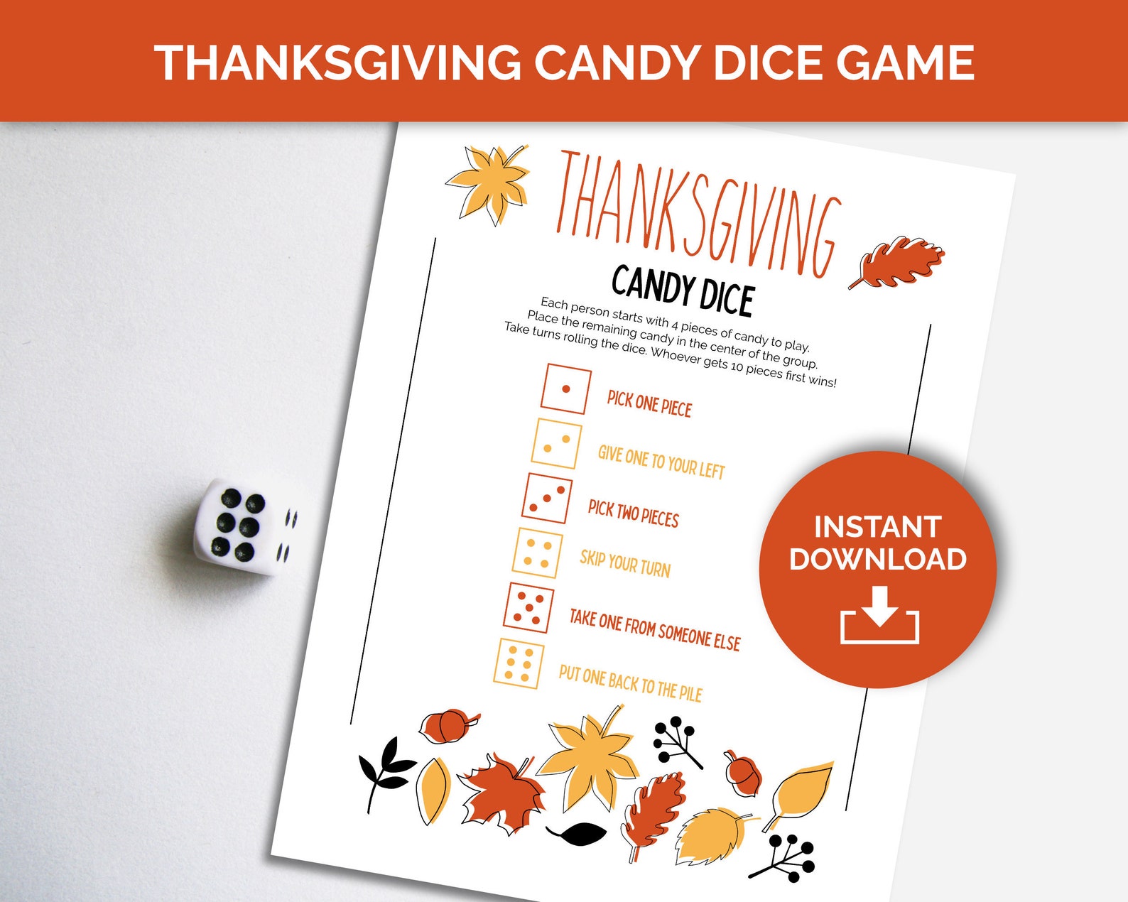 Thanksgiving Candy Dice Game, a Fun Thanksgiving Game for Family Game ...