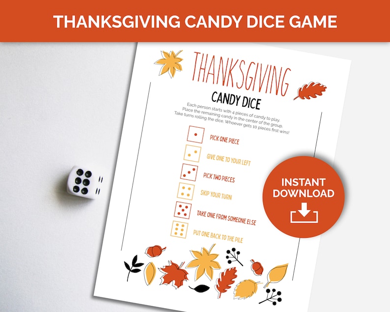 Thanksgiving Candy Dice Game, a Fun Thanksgiving Game for Family Game ...