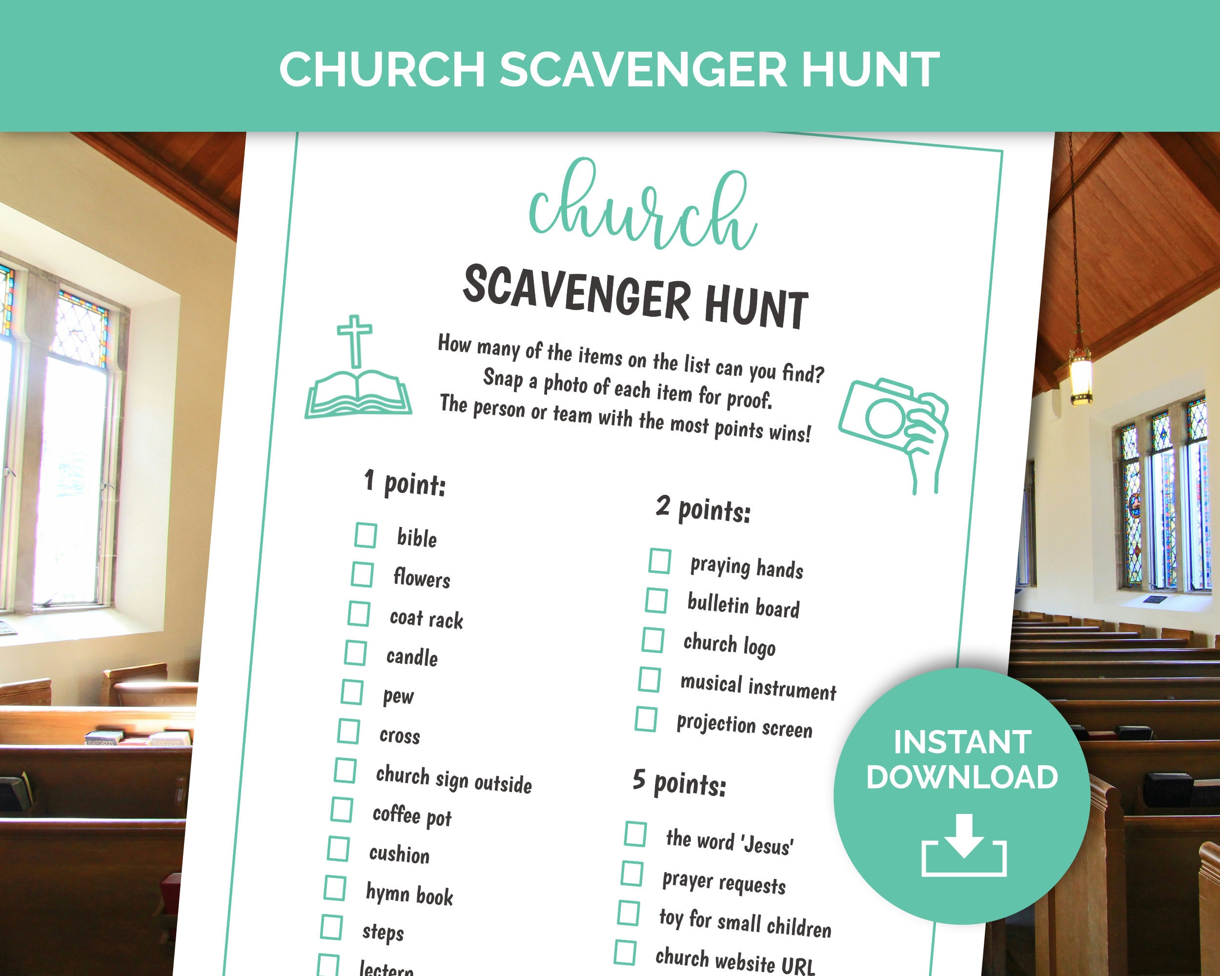 Church Scavenger Hunt Game, Indoor Treasure Hunt to Use as a Sunday ...