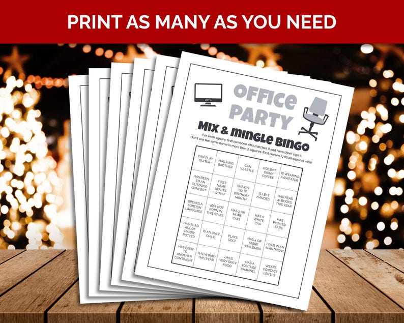Printable Office Mix and Mingle Bingo Game to Play at a Christmas Work ...