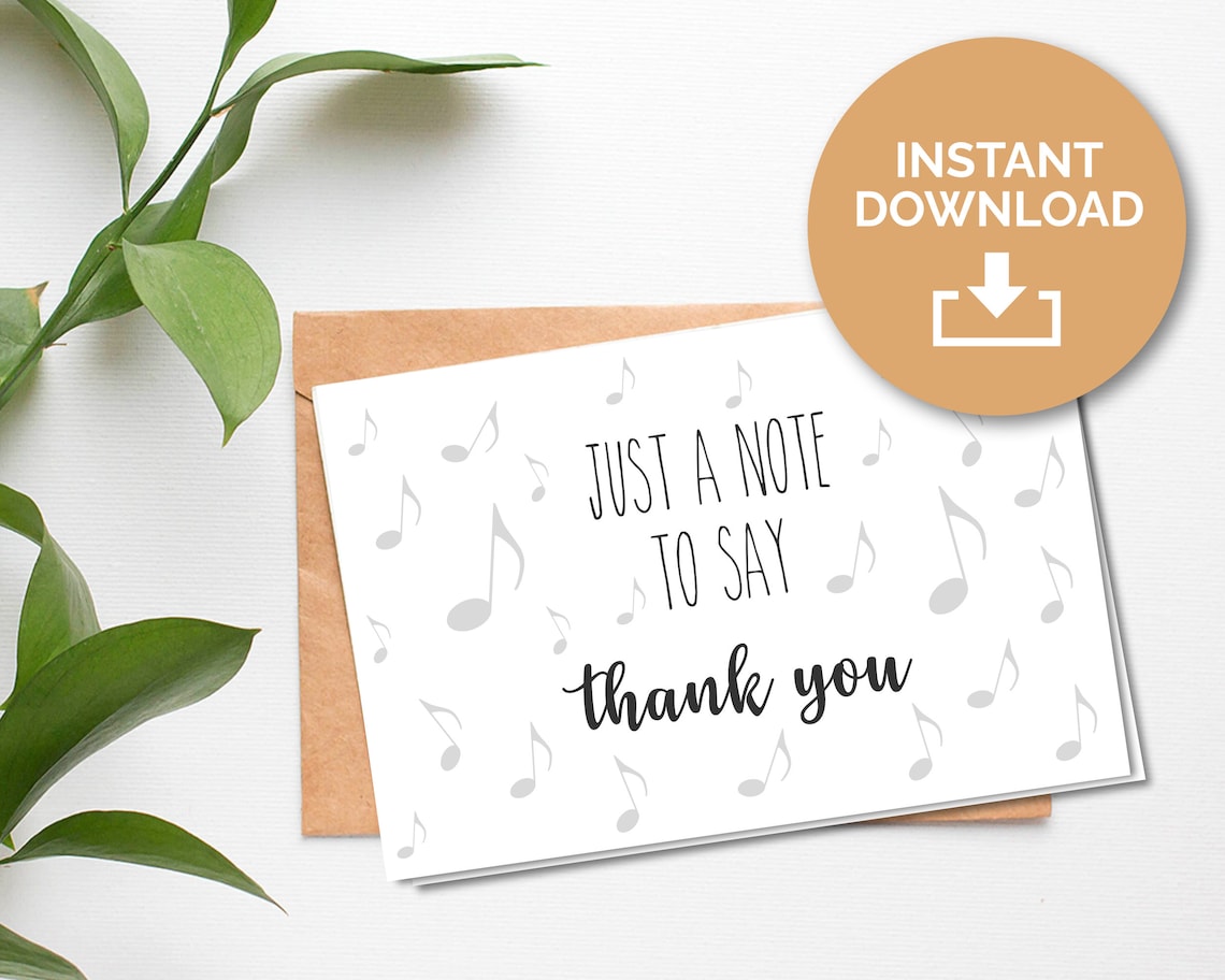 Printable Music Note Thank You Card Teacher Appreciation - Etsy