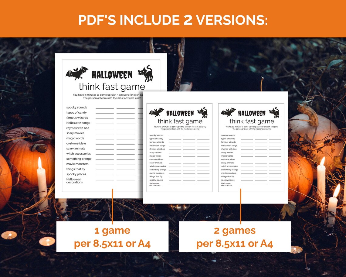 Halloween Think Fast Game Printable, Play as a Family Halloween Game ...