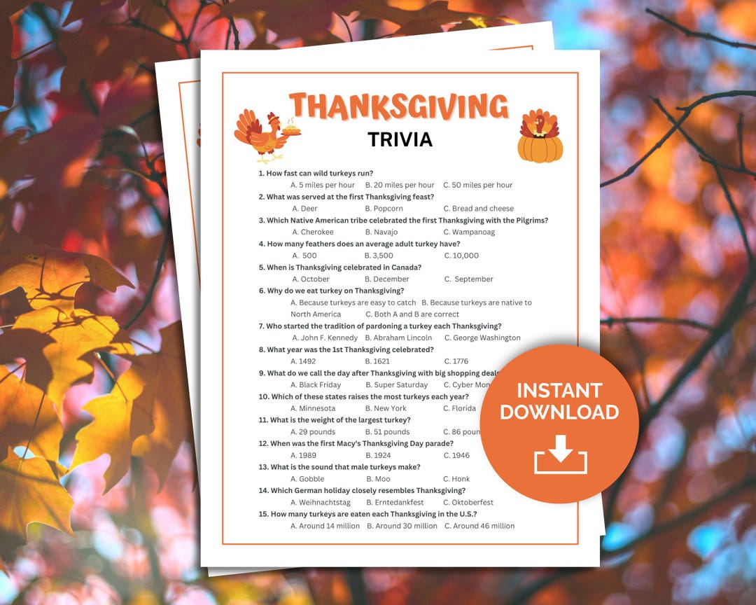 Thanksgiving Trivia Game for Children and Adults, Play This Turkey ...