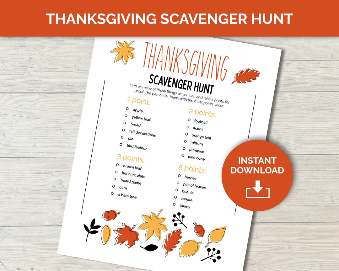 Thanksgiving Scavenger Hunt Printable Game, Thanksgiving Family Game ...