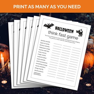 Halloween Think Fast Game Printable, Play as a Family Halloween Game ...