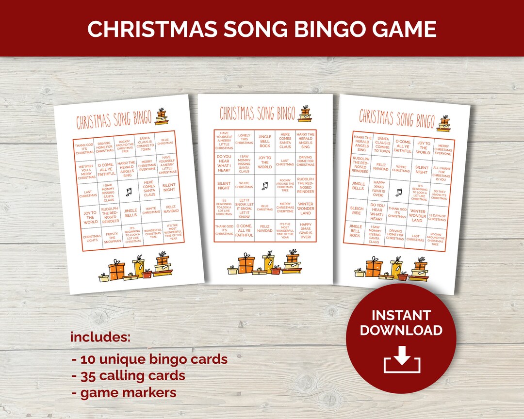 Christmas Song Bingo Printable Game, Christmas Music Bingo Cards for ...