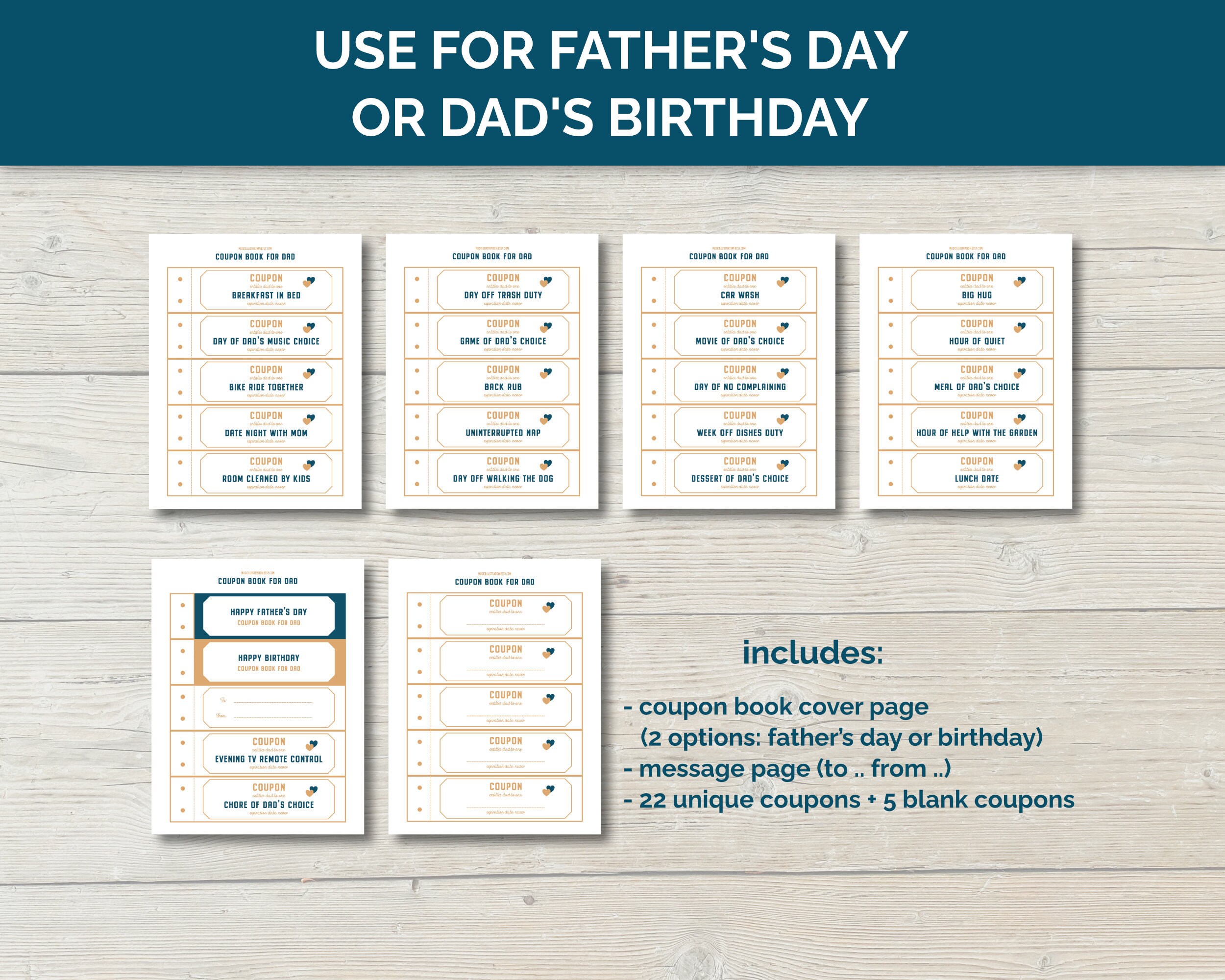 Birthday or Fathers Day Coupon Book, Printable Dad Coupons Book, Father ...