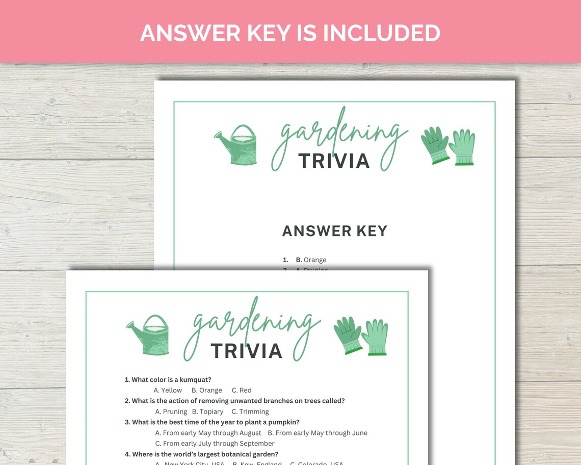 Gardening Trivia Game, Fun Gardening Quiz for Adults to Play on Mother ...