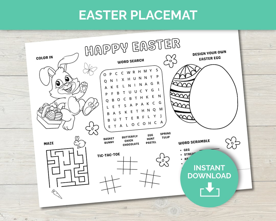 Easter Placemat, Printable Easter Coloring Page, Easter Activity Page ...