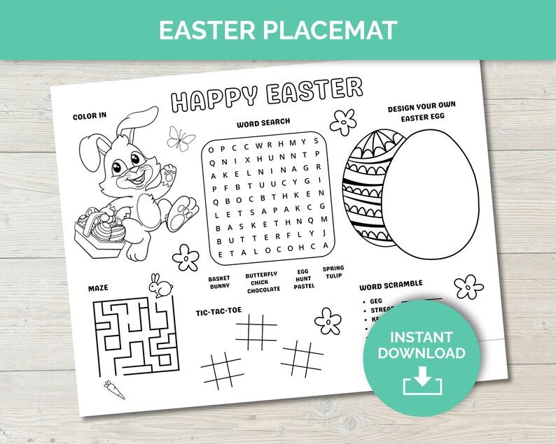 Easter Placemat, Printable Easter Coloring Page, Easter Activity Page ...