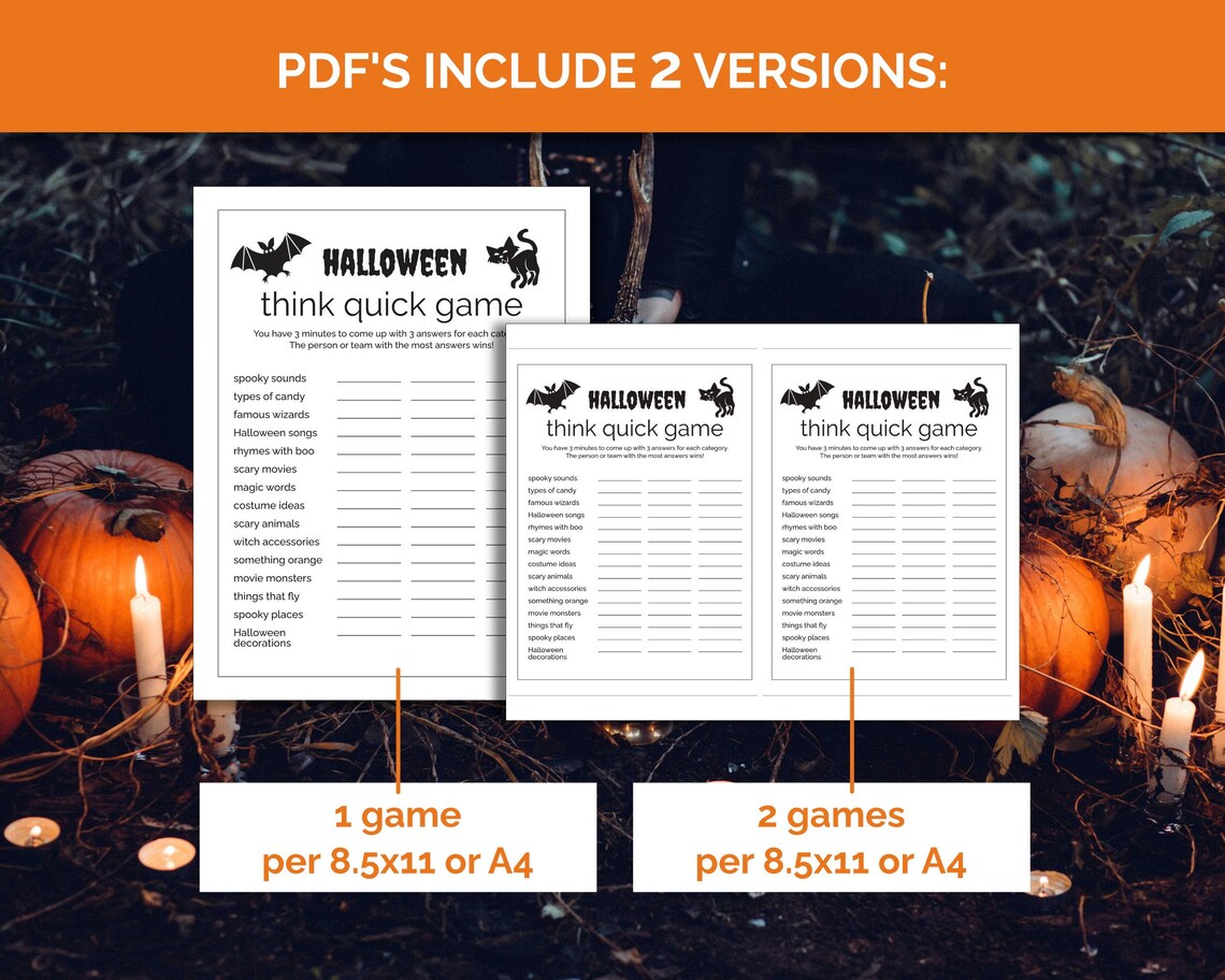 Halloween Think Quick Game Printable, Play as a Family Halloween Game ...