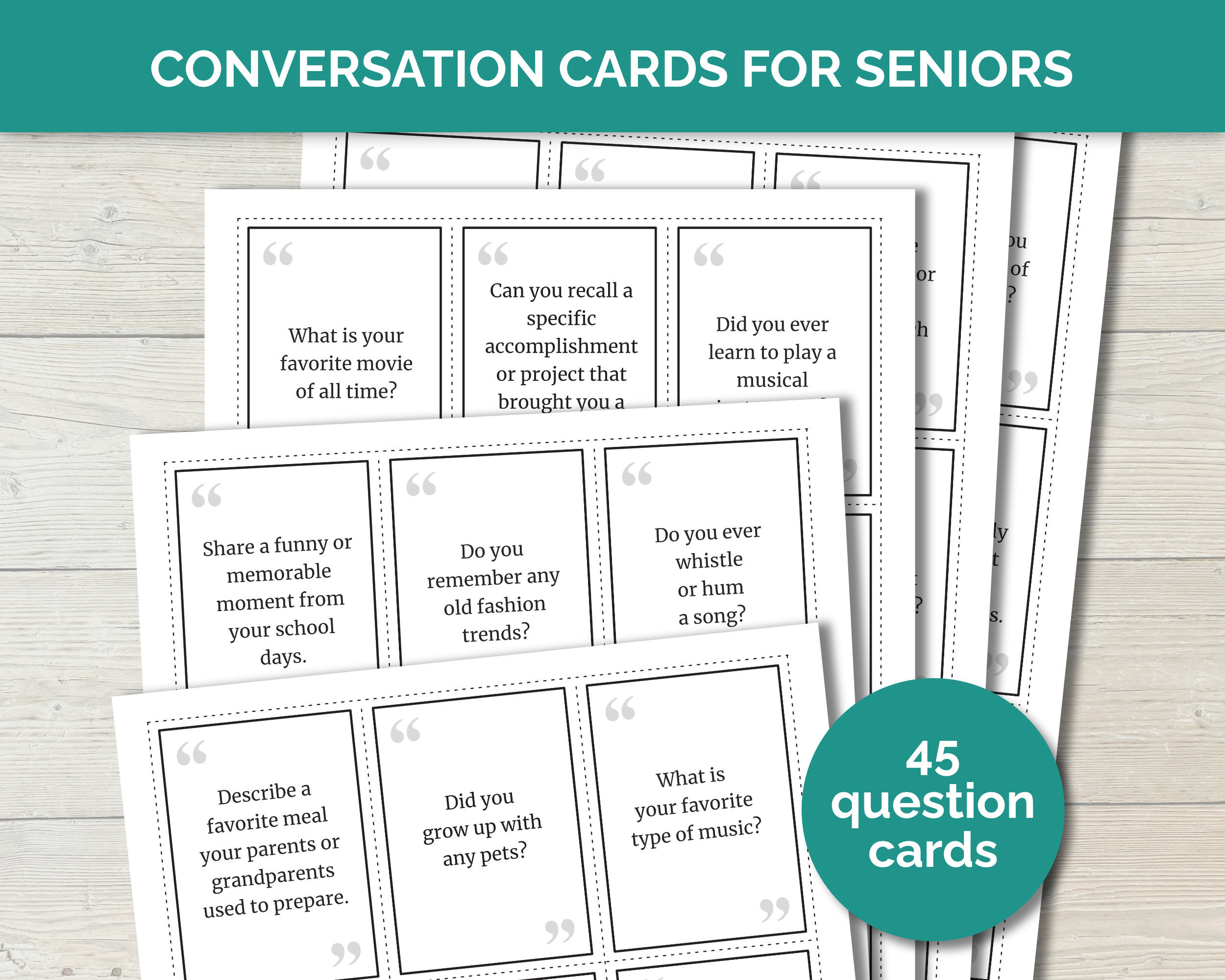 Printable Conversation Cards for Seniors, Dementia Activities, Ice Breaker Game to Use for ...