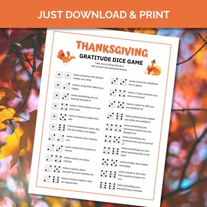 Thanksgiving Dice Game, Answer the Gratitude Prompts as a Family ...