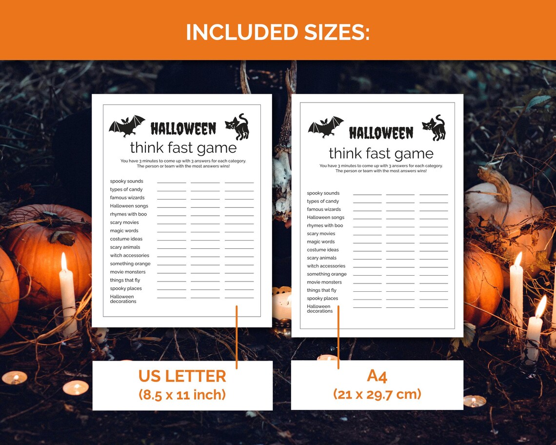 Halloween Think Fast Game Printable, Play as a Family Halloween Game ...