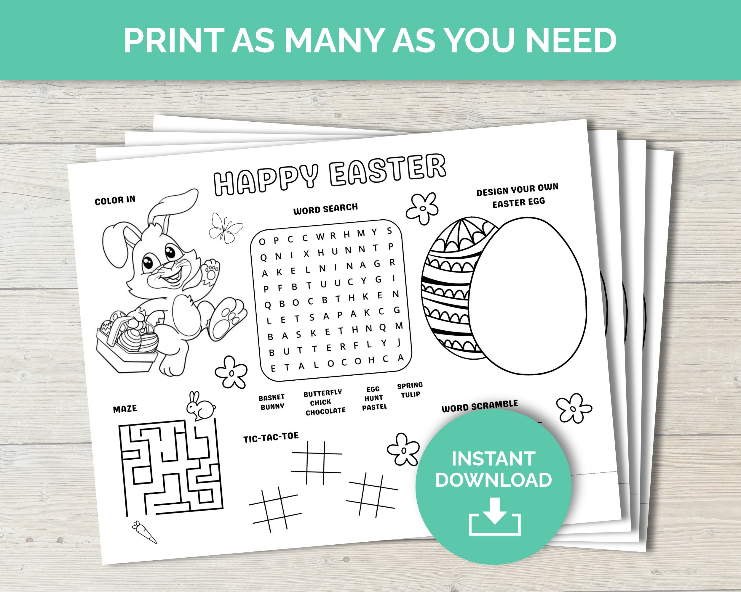 Easter Placemat, Printable Easter Coloring Page, Easter Activity Page ...