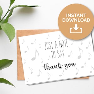 Printable Music Note Thank You Card, Teacher Appreciation, Music ...