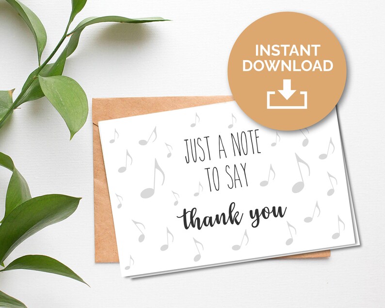 Printable Music Note Thank You Card, Teacher Appreciation, Music ...