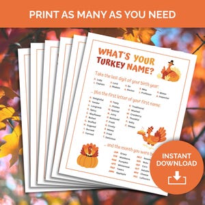 Turkey Name Game, What's Your Turkey Name, Play as a Family ...
