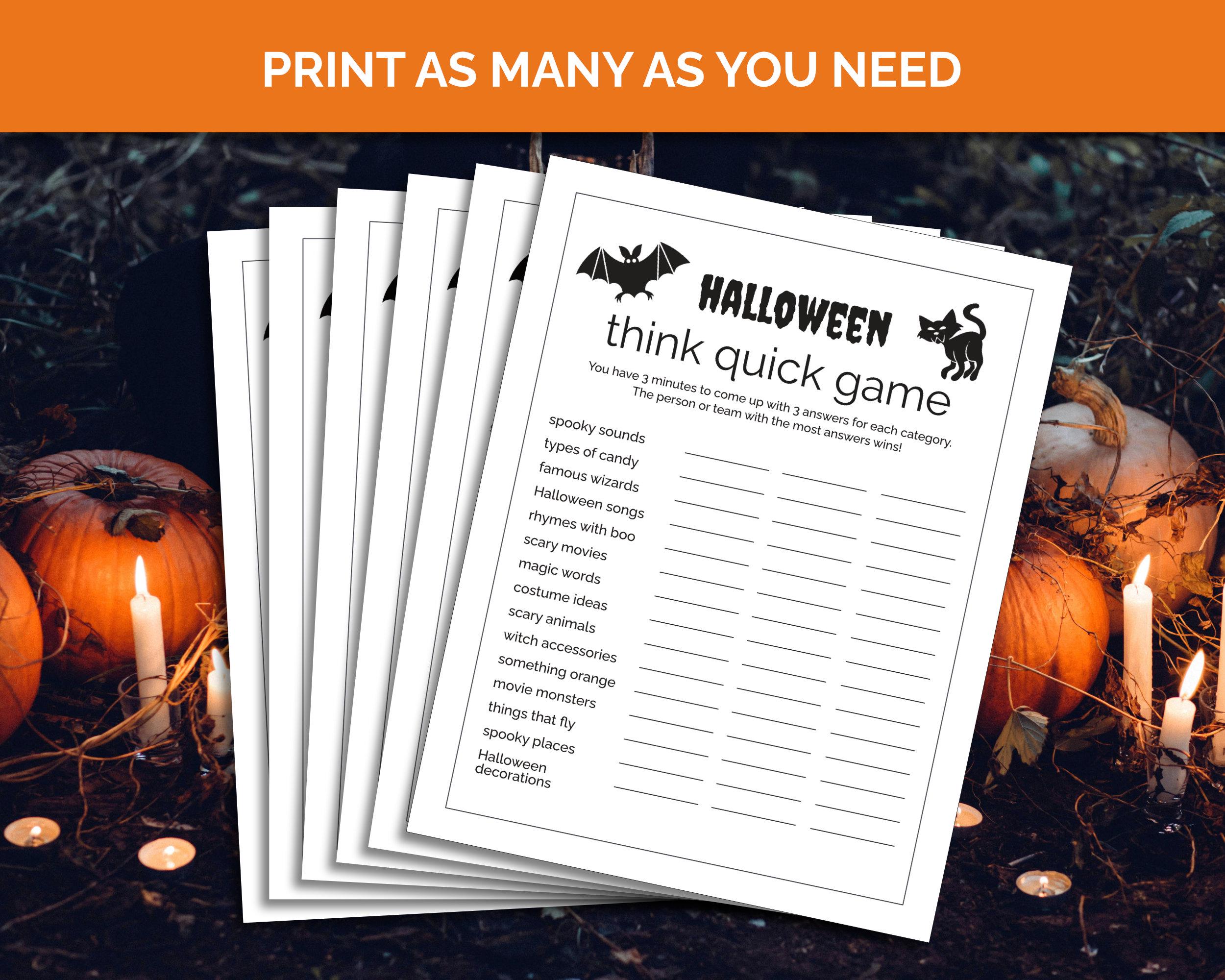 Halloween Think Quick Game Printable, Play as a Family Halloween Game ...