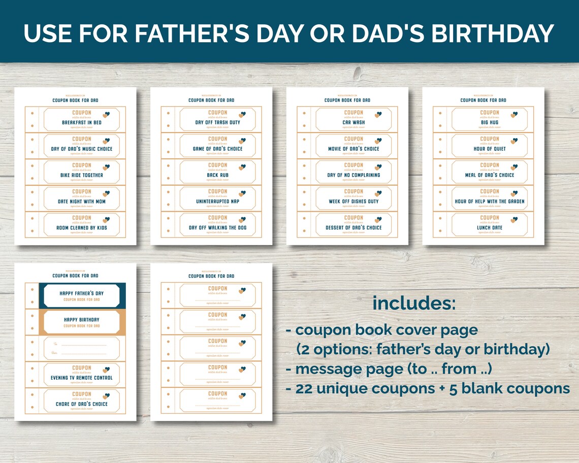Birthday or Fathers Day Coupon Book Printable Dad Coupons - Etsy