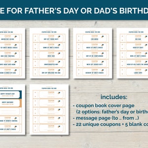 Birthday or Fathers Day Coupon Book Printable Dad Coupons - Etsy