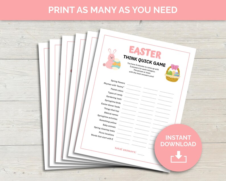 Easter Think Quick Game, Easter Icebreaker Game for Adults and Kids ...