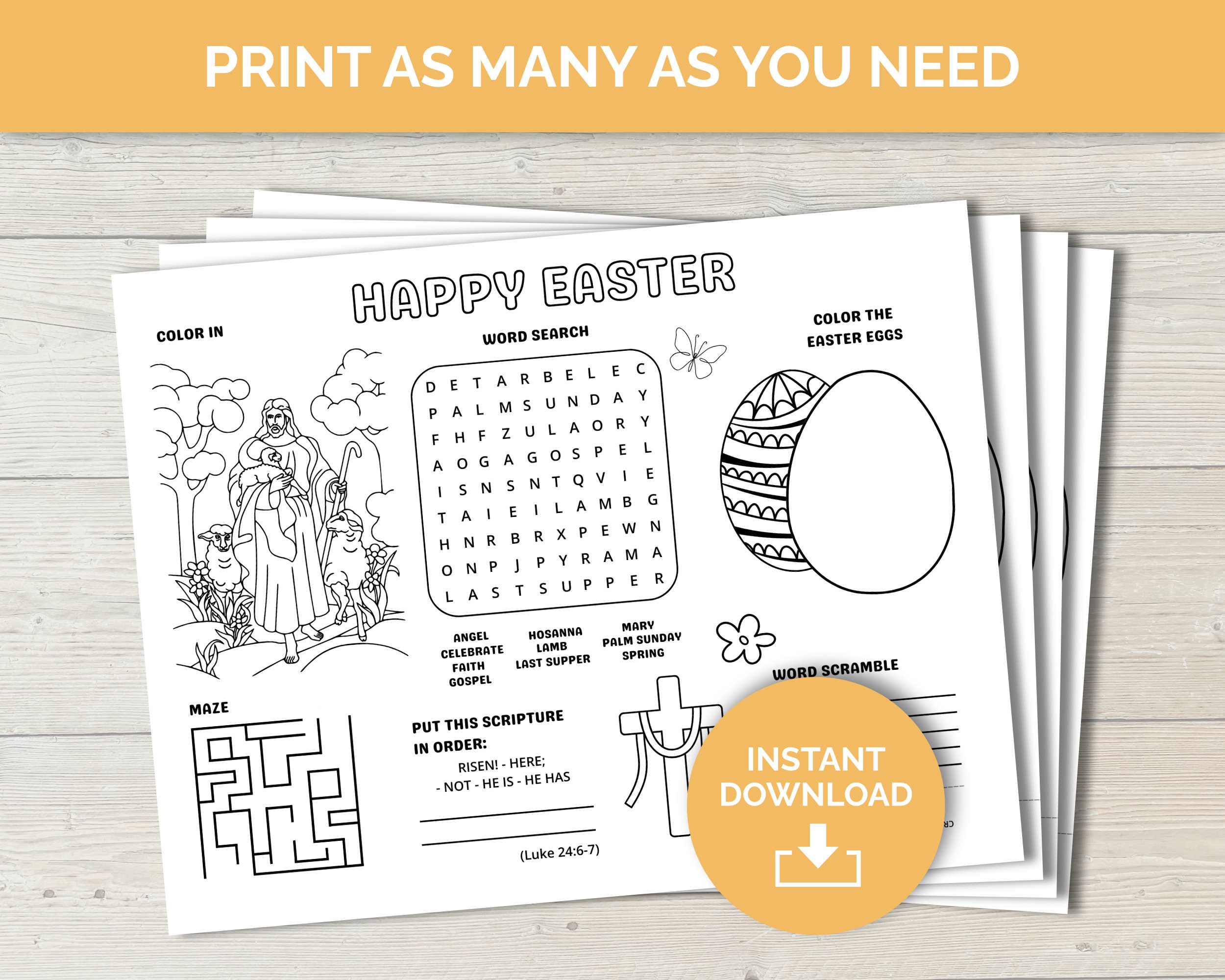 Christian Easter Placemat, Easter Activity Mat Bible, Printable ...