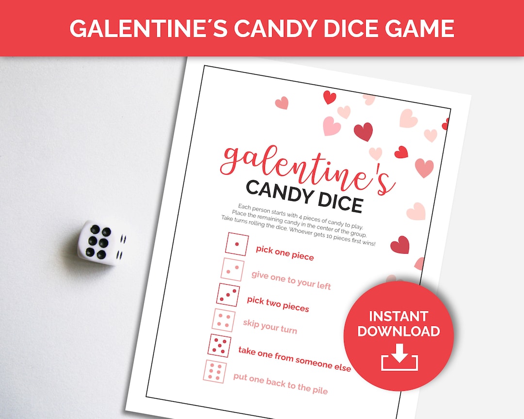 Galentines Printable Candy Dice Game, Valentines Dice Game, Galentines ...