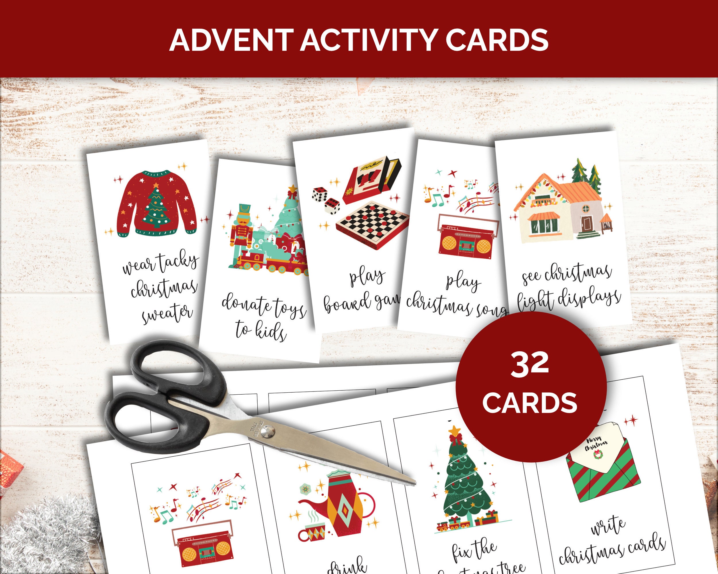 Printable Advent Calendar Cards for Kids, Teens and Adults, Use as ...