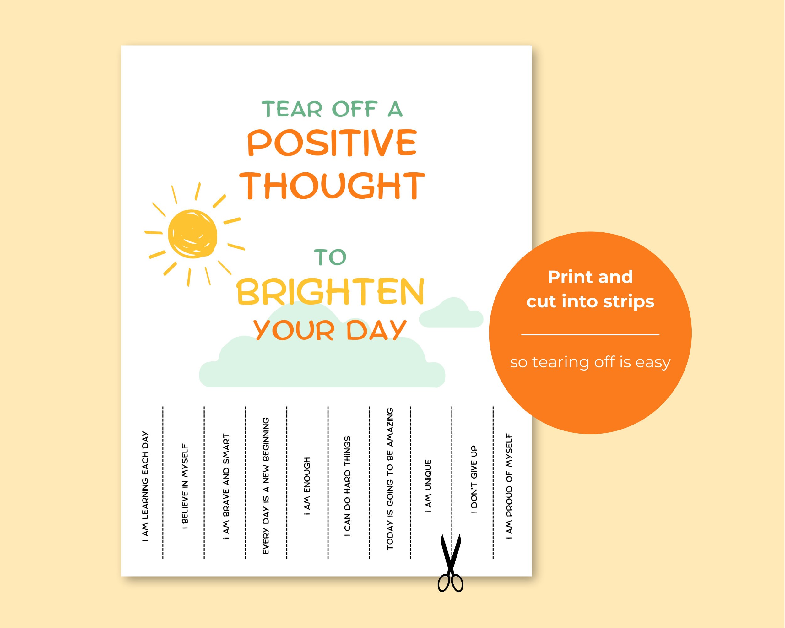 Positive Affirmations for Kids Tear off Flyer, School Social Worker ...