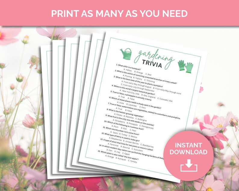 Gardening Trivia Game, Fun Gardening Quiz for Adults to Play on Mother ...