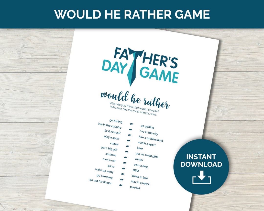 Would He Rather Fathers Day Game, This or That for Family Game Night ...