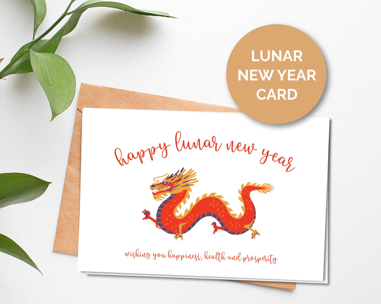 Printable 2024 Lunar New Year Card, Year of the Dragon Chinese New Year ...
