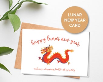 2024 Year of the Dragon Lunar New Year Card Printable Chinese New Year ...