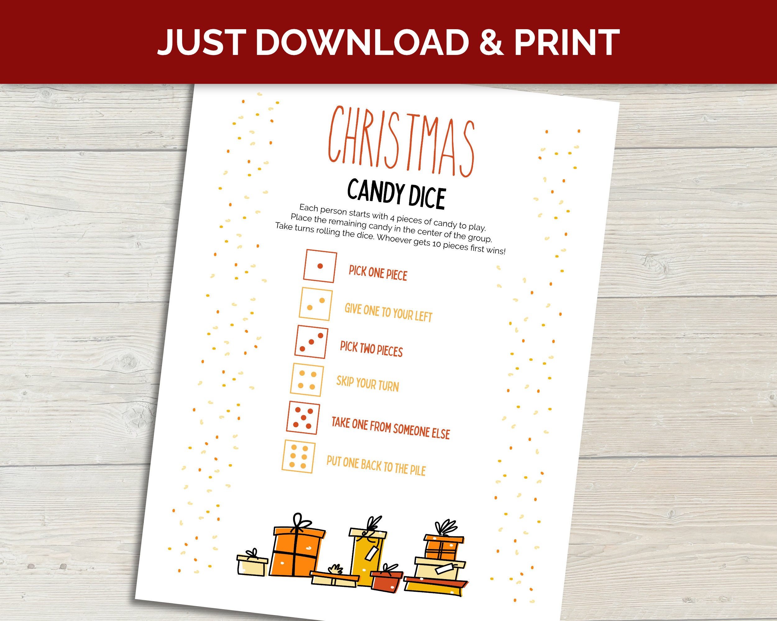 Christmas Printable Candy Dice Game, Christmas Family Game Night ...