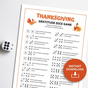 Thanksgiving Dice Game, Answer the Gratitude Prompts as a Family ...