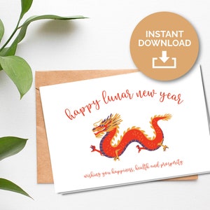 Printable 2024 Lunar New Year Card, Year of the Dragon Chinese New Year ...