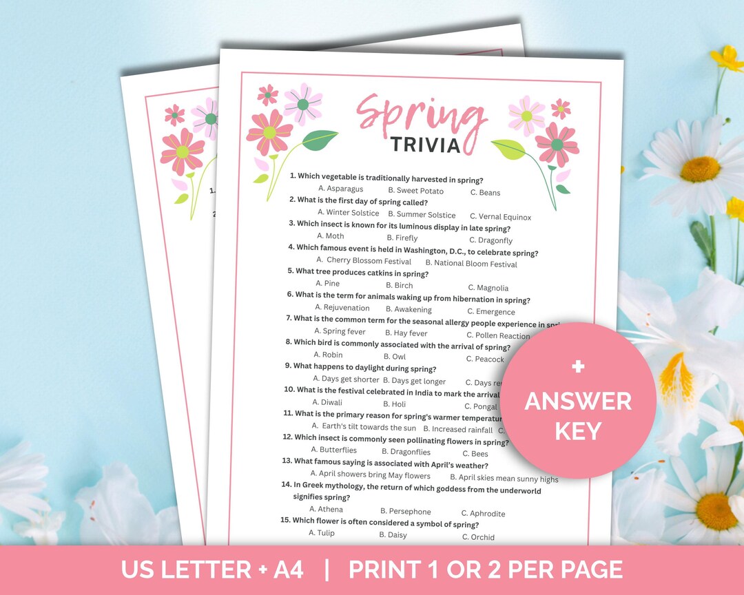 Spring Trivia Game, Printable Tea Party Game, Spring Trivia Quiz ...