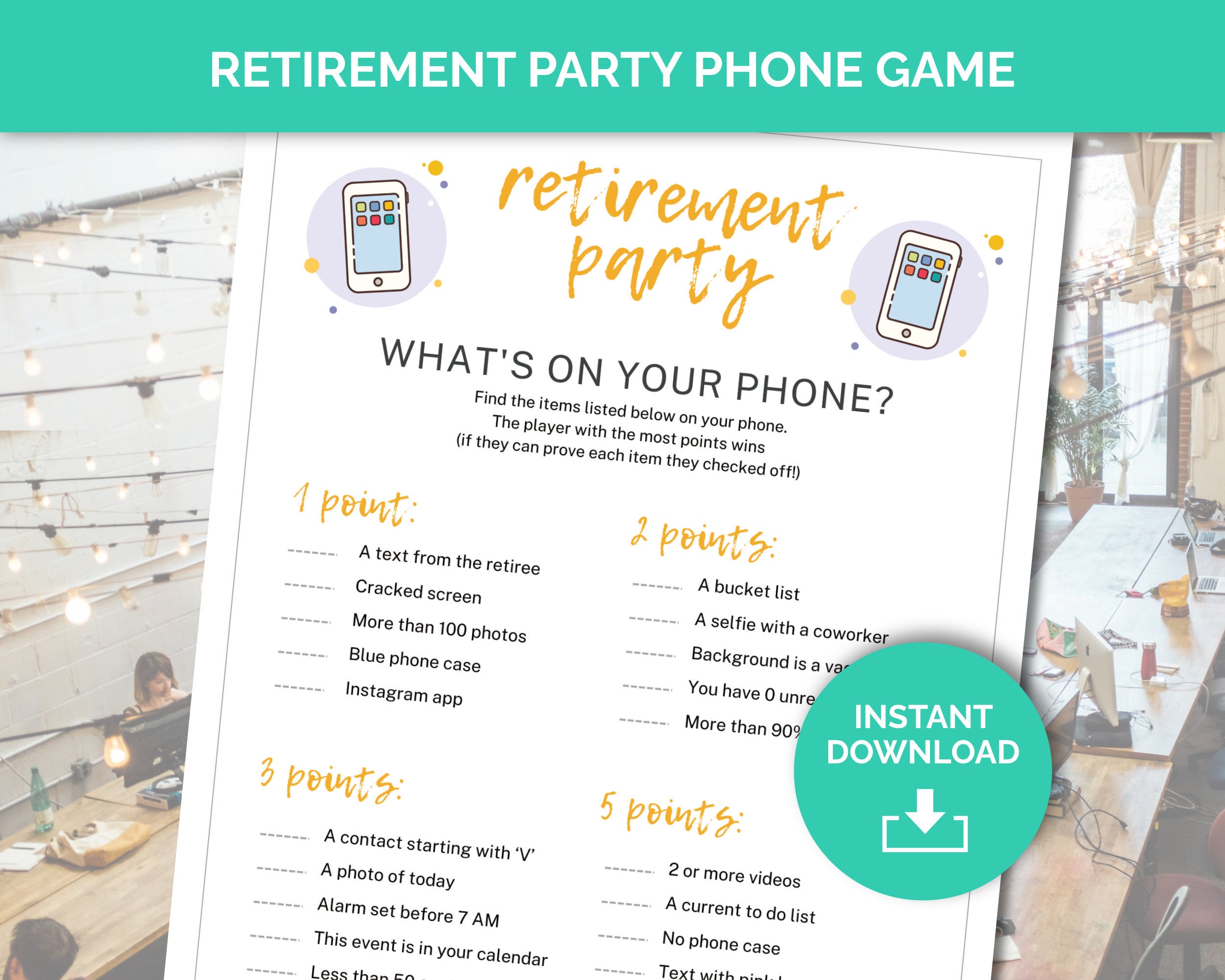 Whats on Your Phone Retirement Party Game, Phone Scavenger Hunt Game to ...