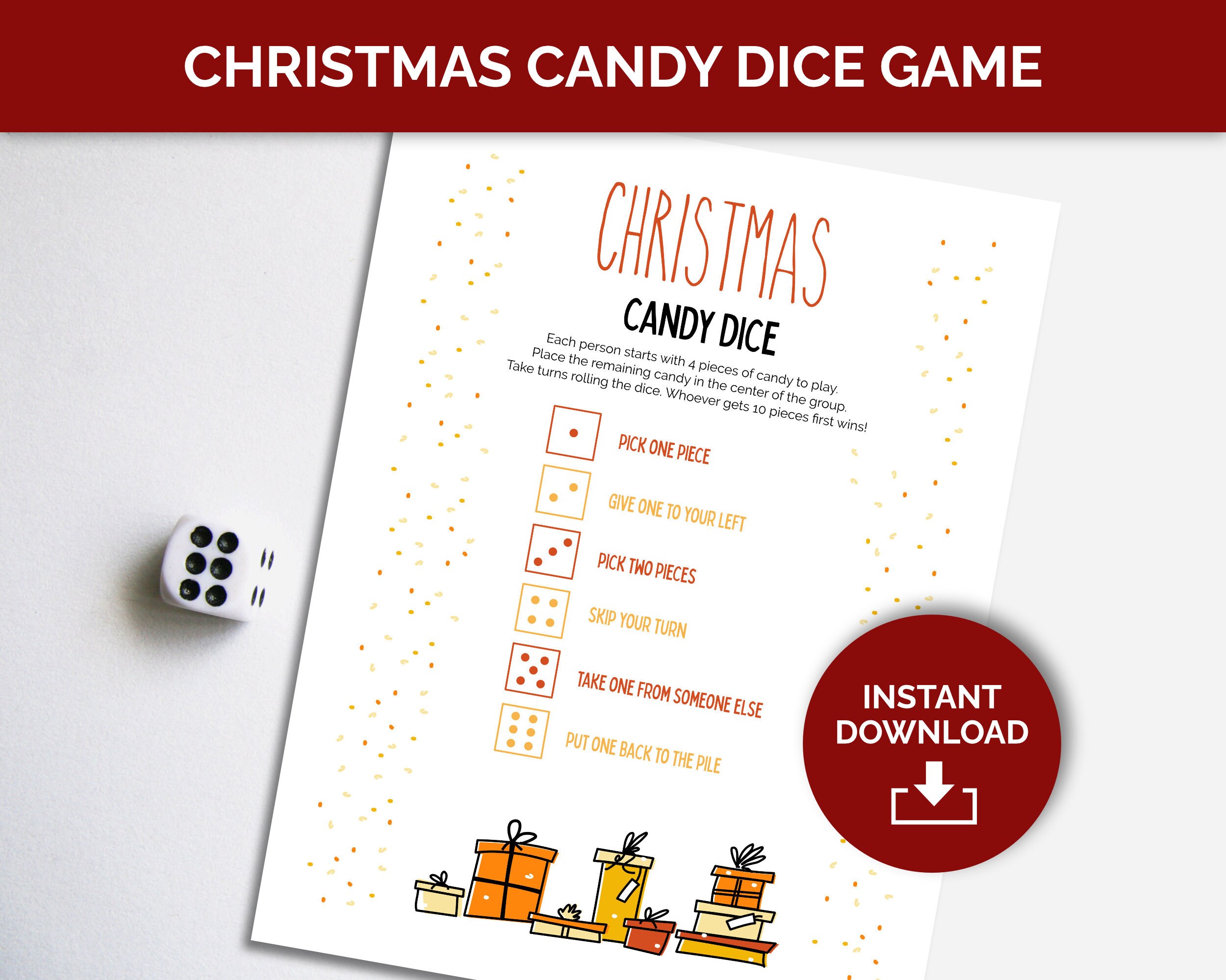 Christmas Printable Candy Dice Game, Christmas Family Game Night ...