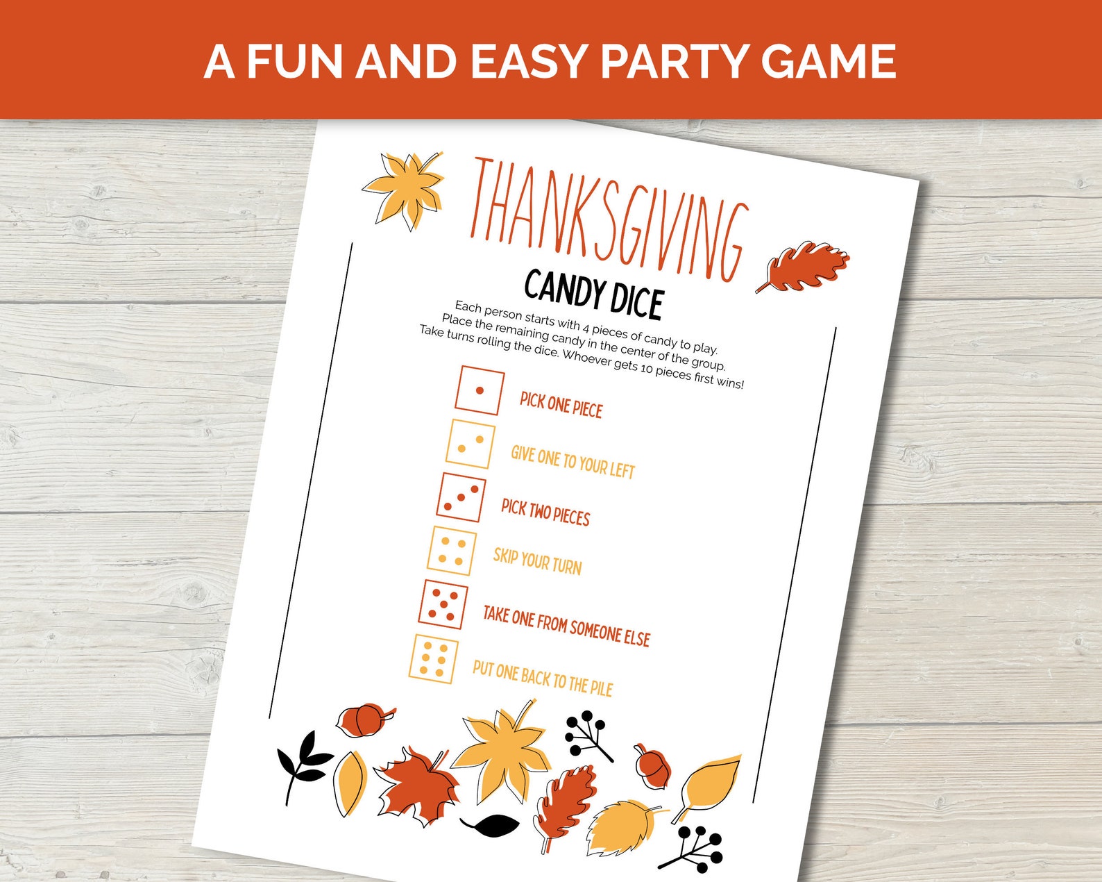 Thanksgiving Candy Dice Game, a Fun Thanksgiving Game for Family Game ...