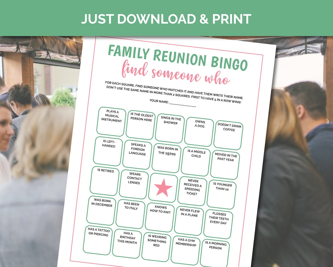 Family Reunion Bingo Game, Find the Guest Game, Mix and Mingle Bingo ...