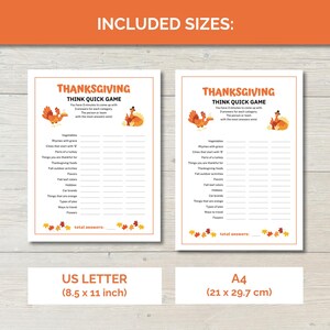 Thanksgiving Think Quick Game, Play as a Family Thanksgiving Game, Fun ...
